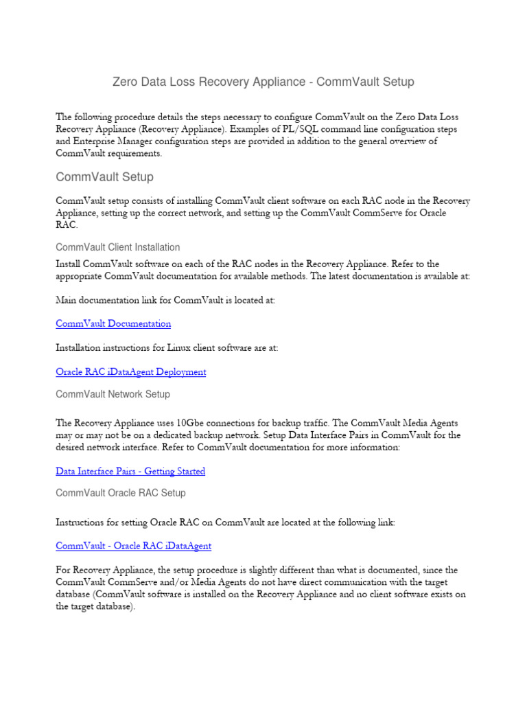 Zero Data Loss Recovery Appliance CommVault | PDF | Databases | Documentation