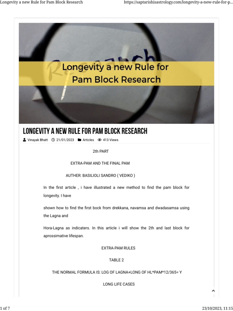 Longevity A New Rule For Pam Block Research | PDF | Solar System | New ...