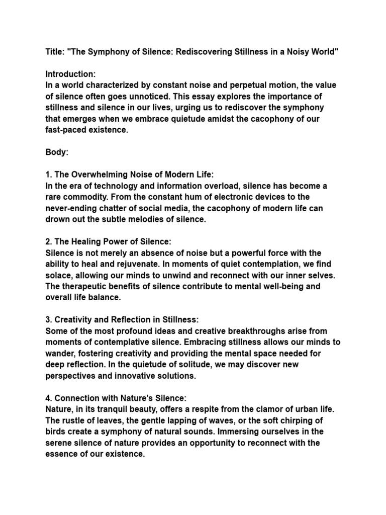 The Symphony of Silence: Rediscovering Stillness in A Noisy World | PDF