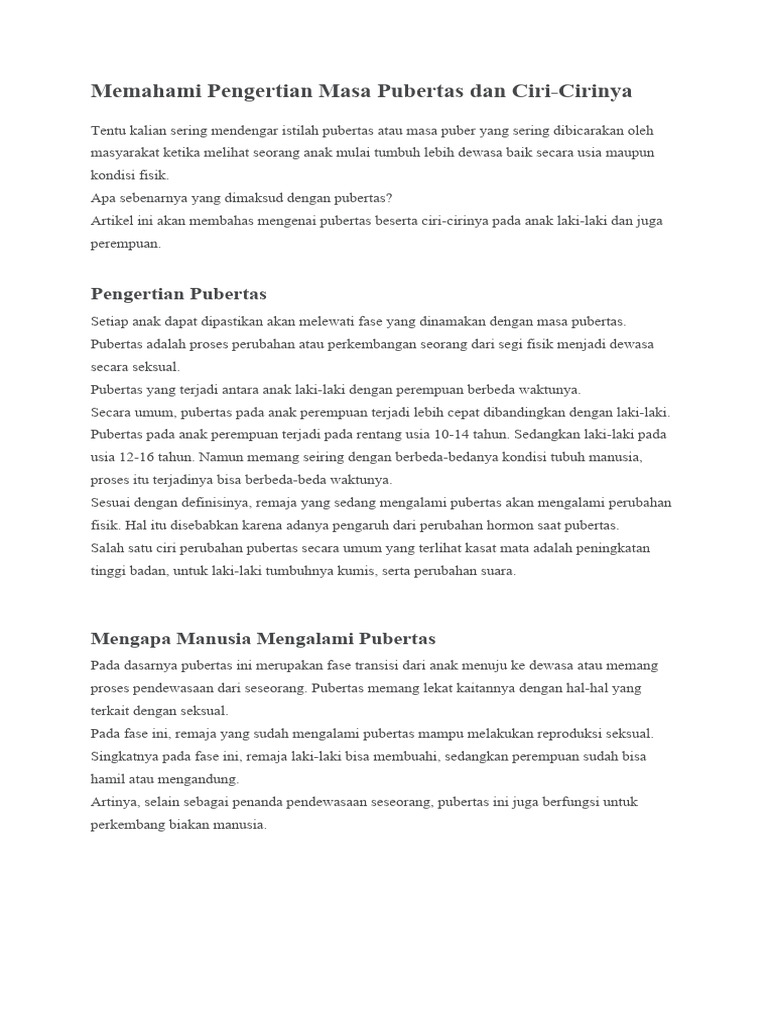 Memahami Pengertian Masa Pubertas Dan Ciri | PDF
