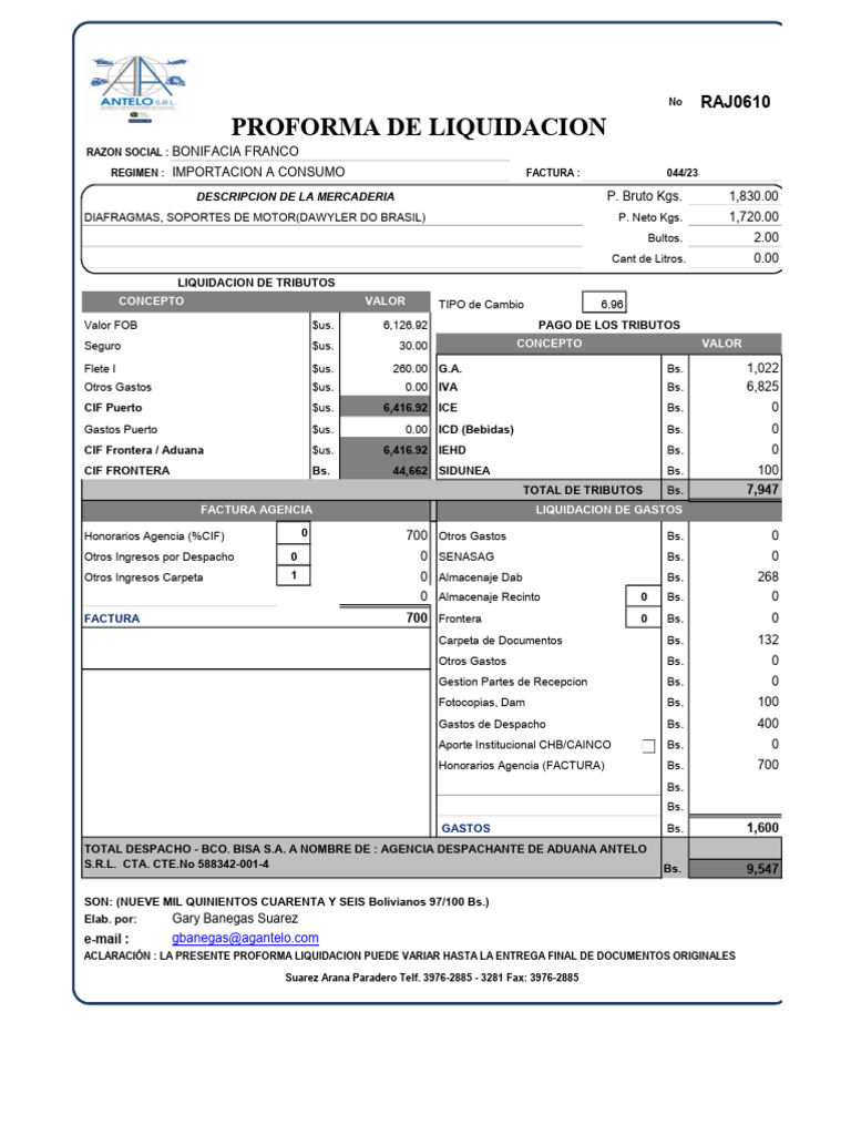 Proforma Bonifacia Franco Datwyler 044 23 | PDF Proforma Bonifacia Franco Datwyler 044 23 | PDF