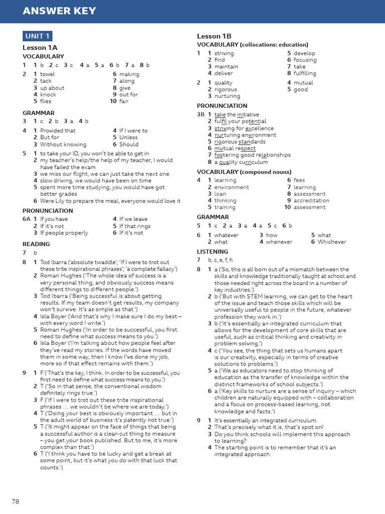 Speakout 3rd Edition C1-C2 Workbook Keys | PDF | Knowledge | Creativity