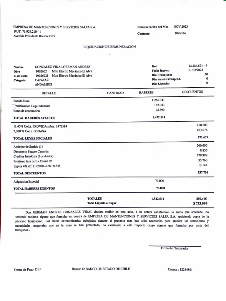 Nombre Obra Catq:orfa Rut Fecha Ingreso Días Trabajados Días Ausentes ...