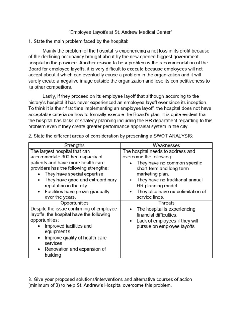 Case Study - Hospital | PDF | Layoff | Employment