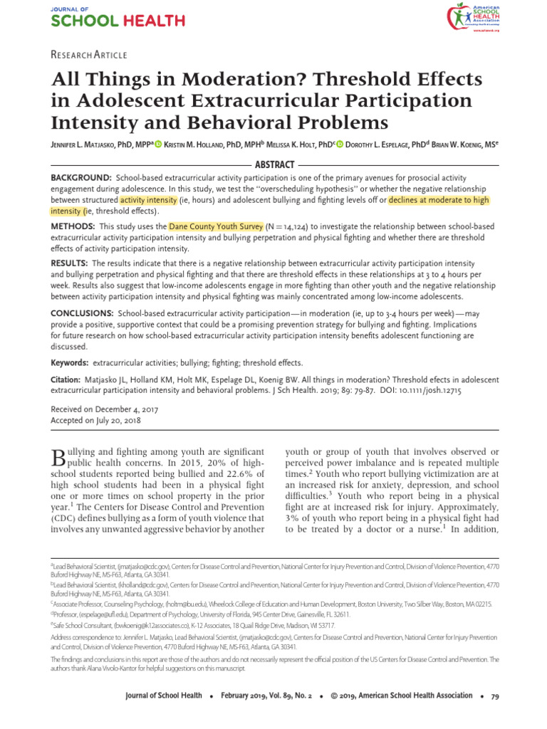 All Things in Moderation Threshold Effects (Overscheduling Hypothesis ...