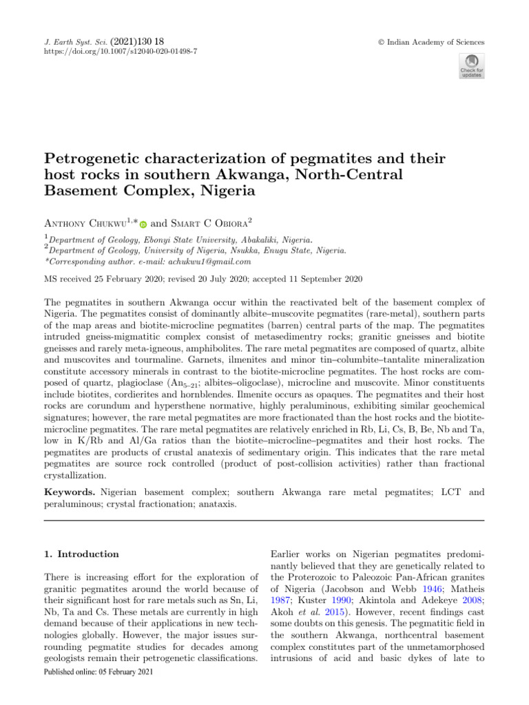 Petrogenetic Characterization of Pegmatites and Their Host Rocks in ...