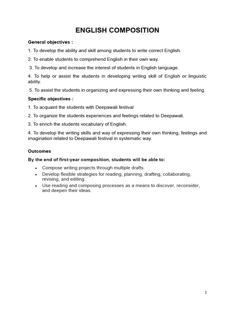 English Composition Skills Objectives Pdf