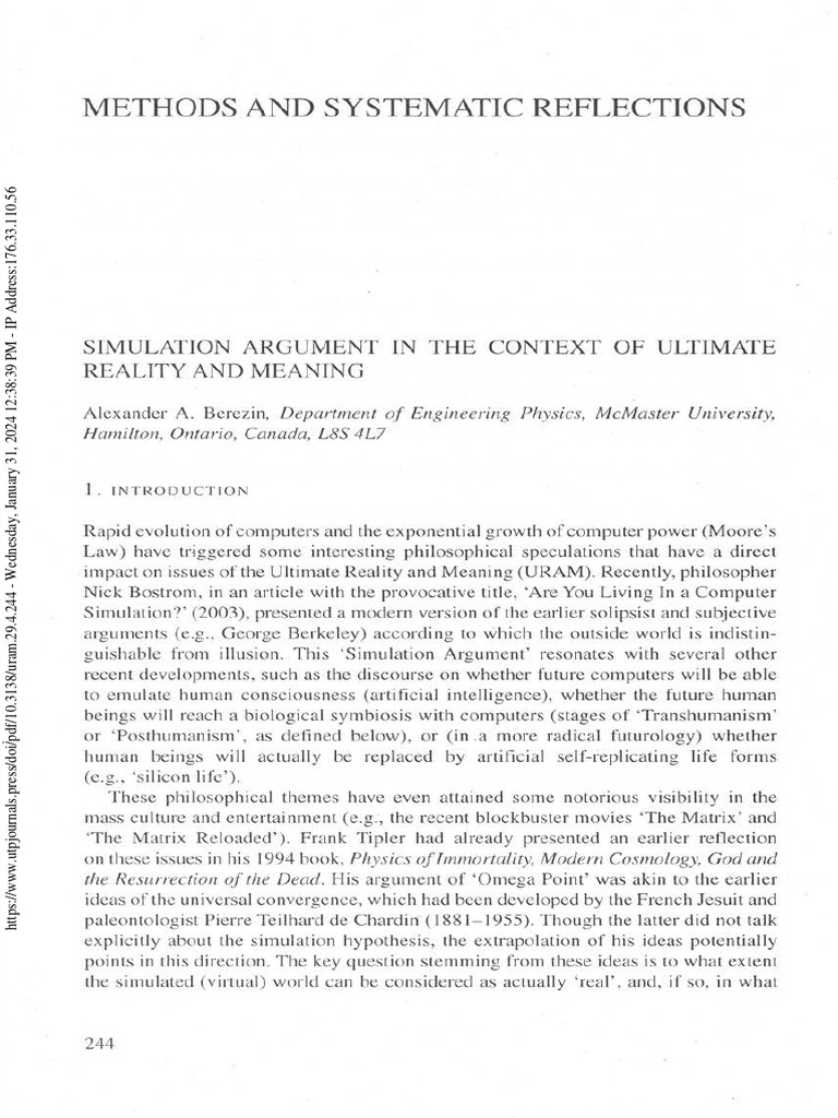 Simulation Argument and Ultimate Reality | PDF