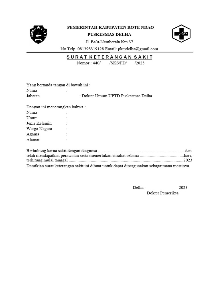 Surat Keterangan Sehat dan Sakit Puskesmas | PDF