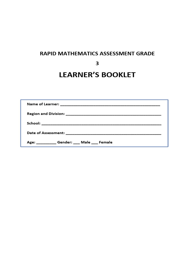 Rapid Mathematics Assessment Grade 3-Edited | PDF