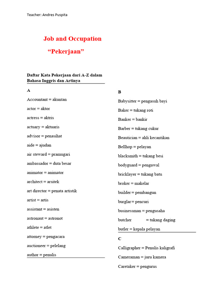 Materi Job & Occupation | PDF