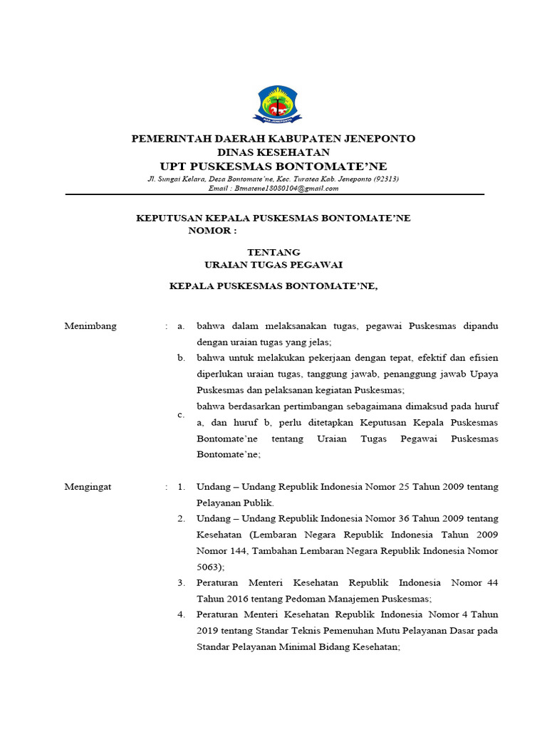 SK Uraian Tugas Pegawai | PDF | Kesehatan Holistik | Sains & Matematika