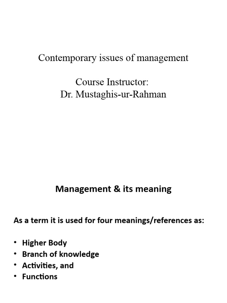 Contemporary Issues of Management | PDF | Corporate Social ...