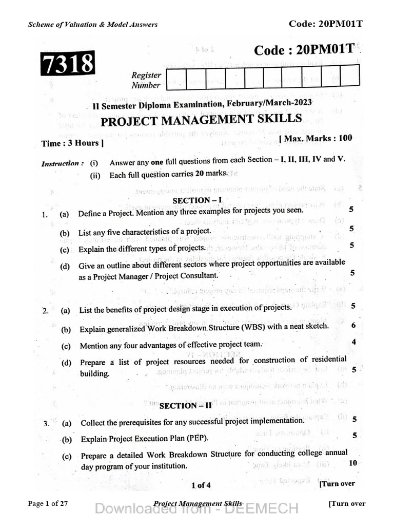 FEB-MARCH 2023 - Answer Key 20PM01T-PMS - Watermark | PDF | Project ...