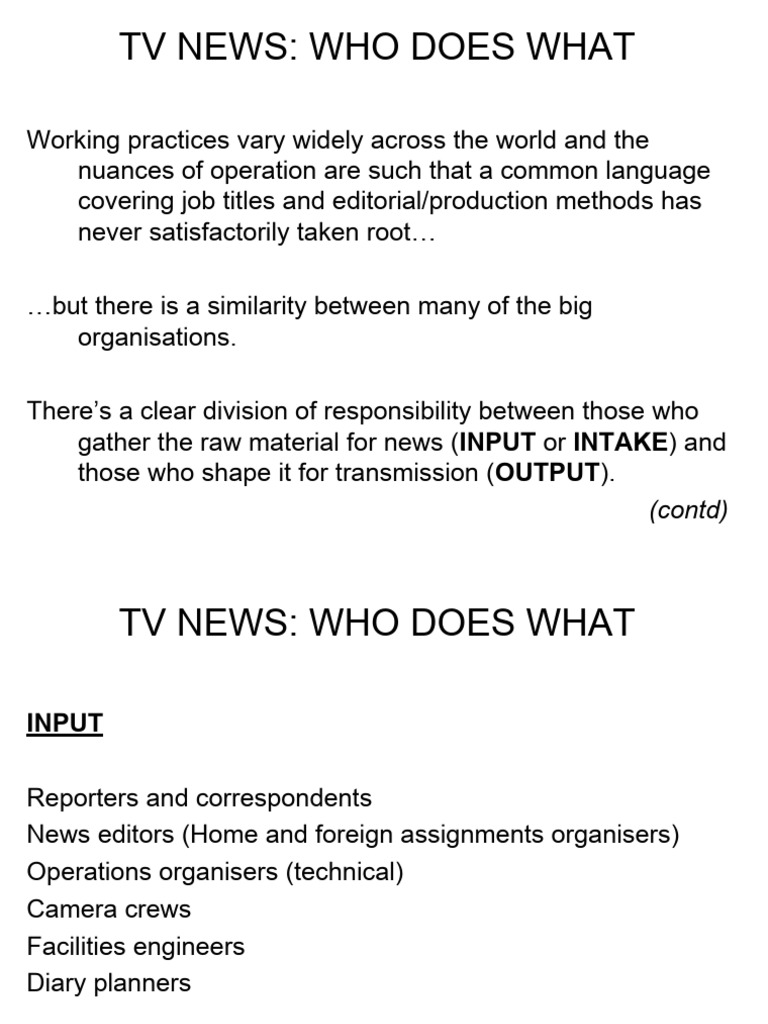 TV News Operations: Roles Explained | PDF | News | News Broadcasting
