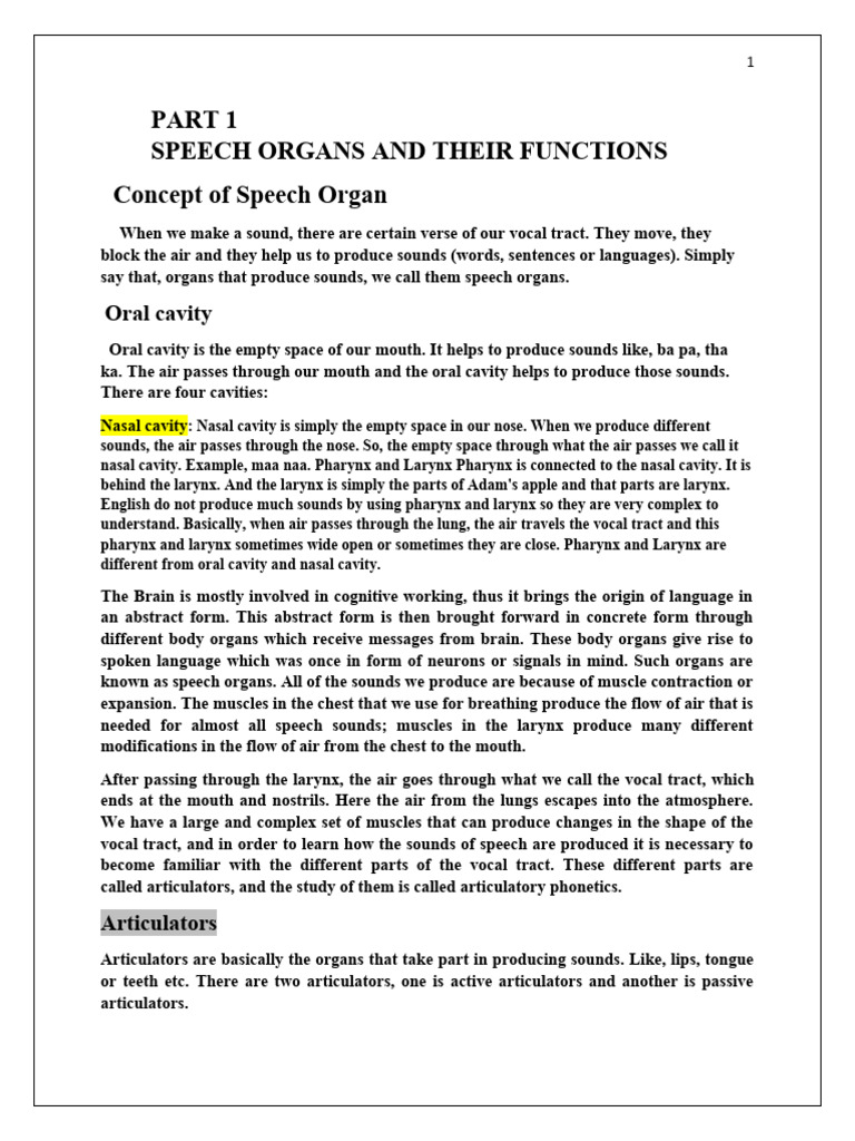 Functions of Speech Organs Explained | PDF | Larynx | Speech
