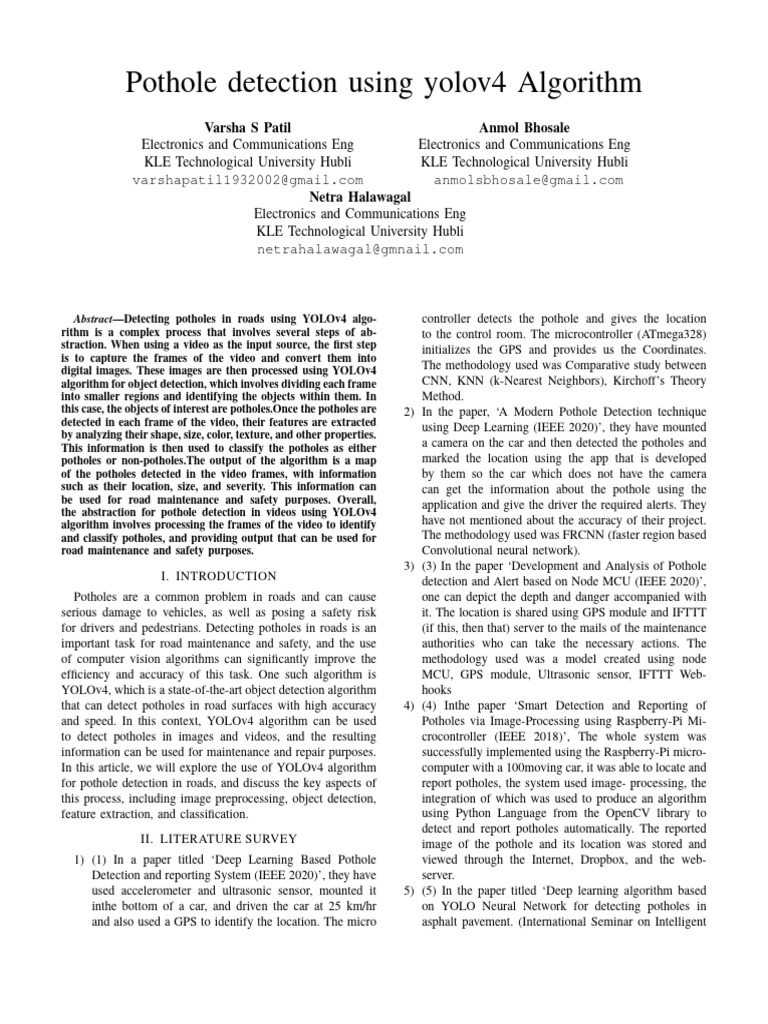 YOLOv4 for Pothole Detection | PDF