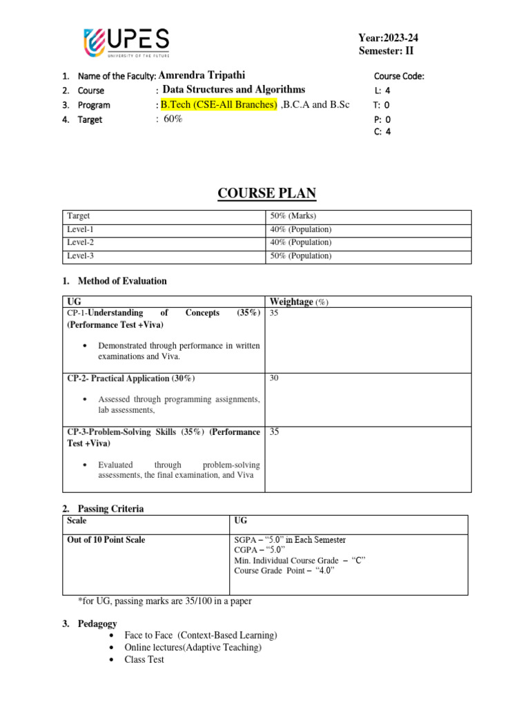 Course Plan (Theory) - Data Structures &algorithms | PDF | Theoretical Computer Science ...