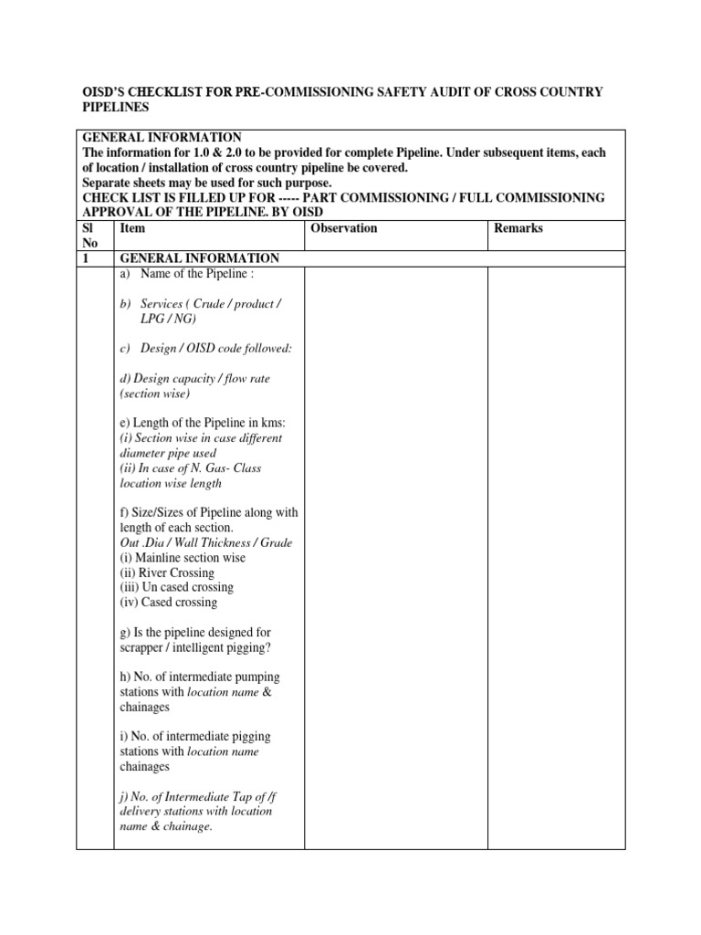 Pcsa Checklist Cross Country Pipelines | PDF | Valve | Electrical Substation