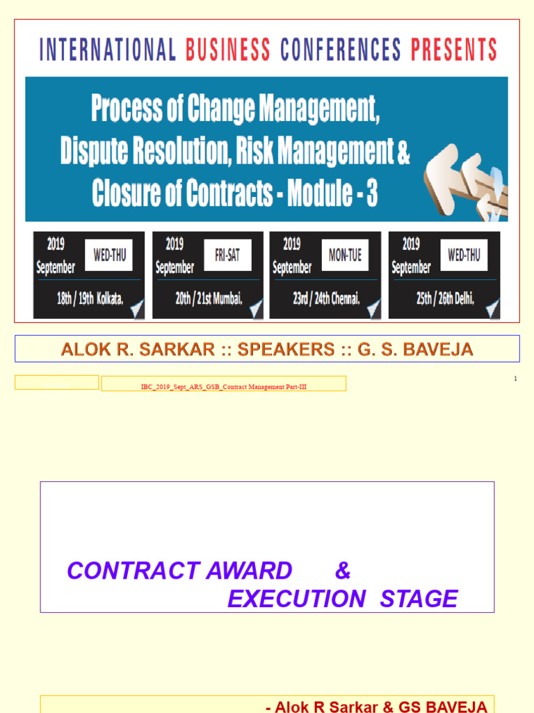 IBC - 2019 - Sept - ARS - GSB - GSB - Contract Management - Part-III - Master Slide | PDF | Risk ...