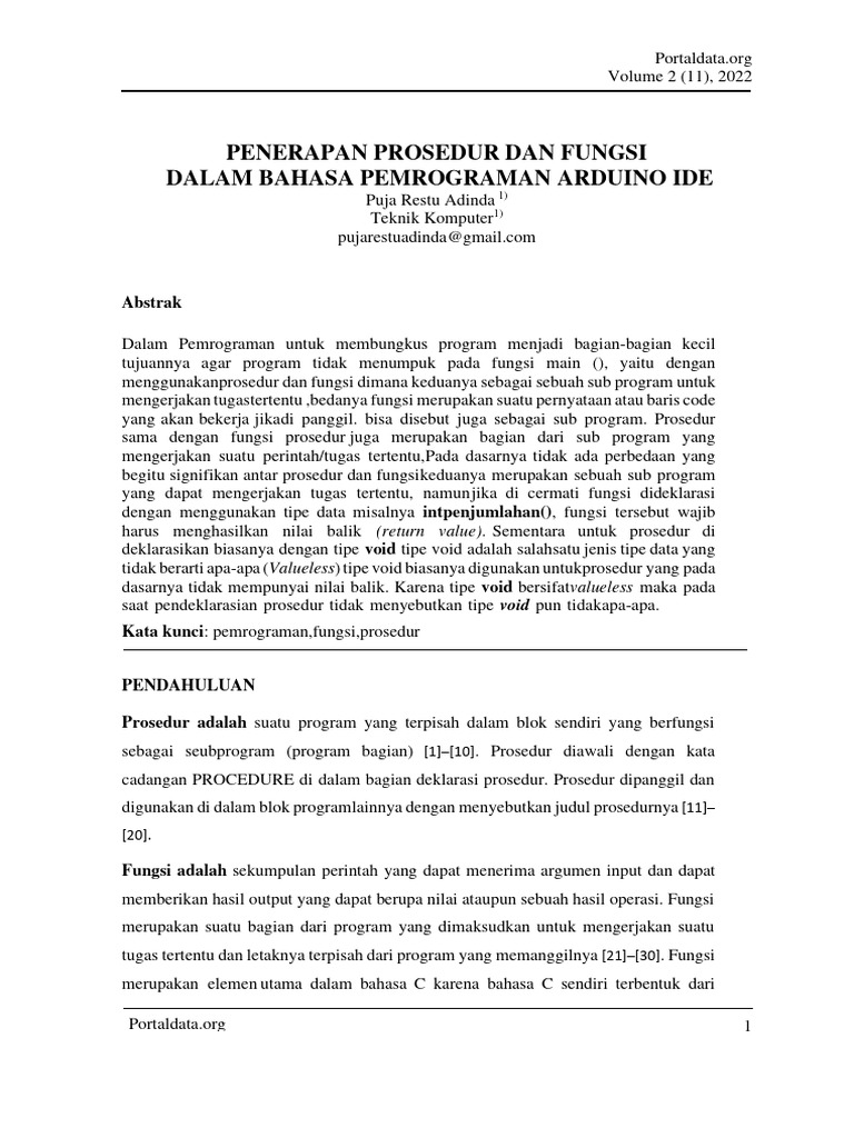 Penerapan Prosedur Dan Fungsi Dalam Pemrograman Arduino Ide | PDF ...