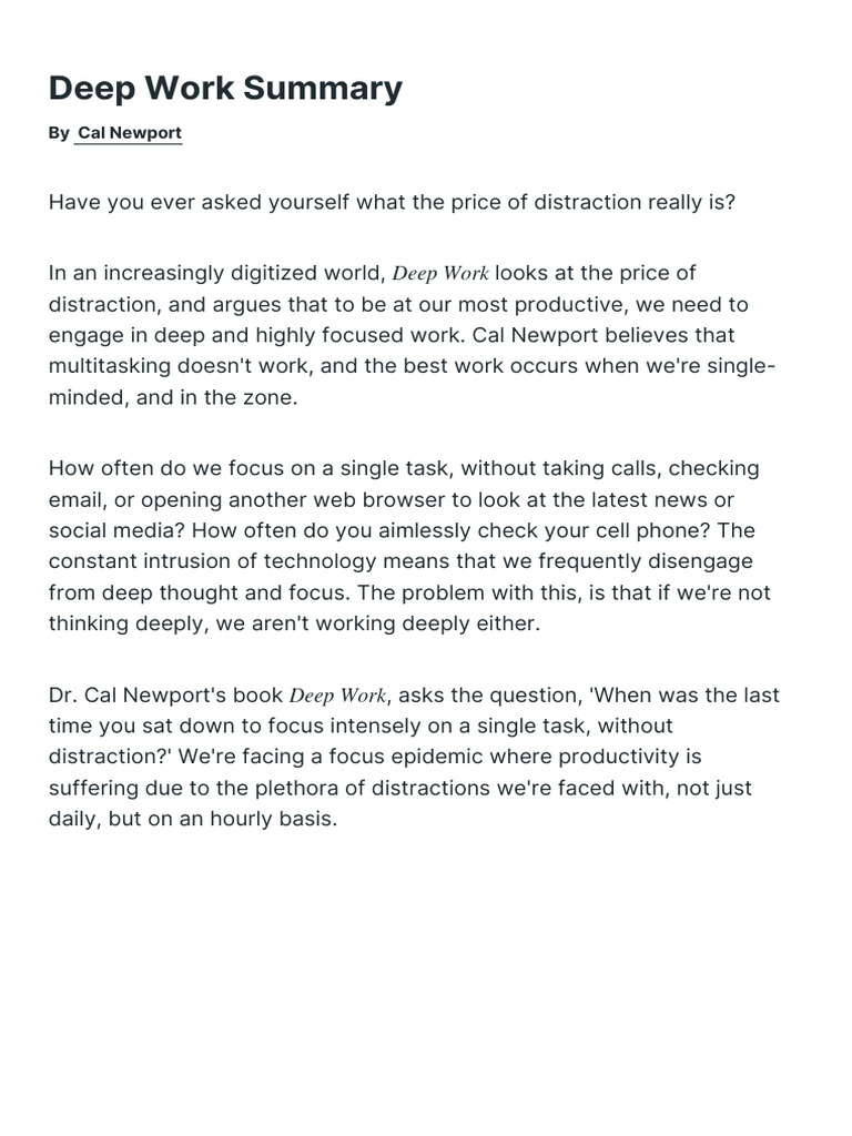 Mastering Deep Work for Productivity | PDF | Career & Growth | Self ...