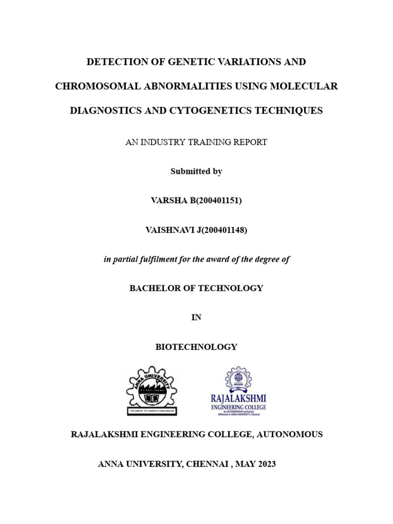 Detection Of Genetic Variations And Chromosomal Abnormalities Using Molecular Diagnostics And