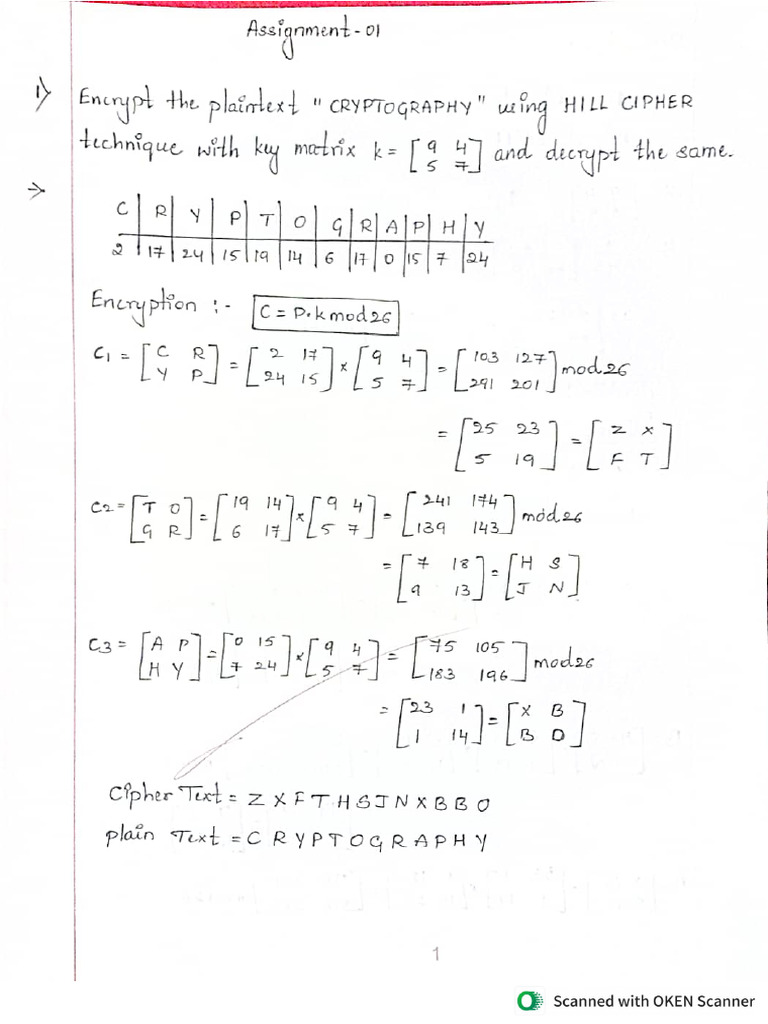 Cryptography Assignment 1 | PDF