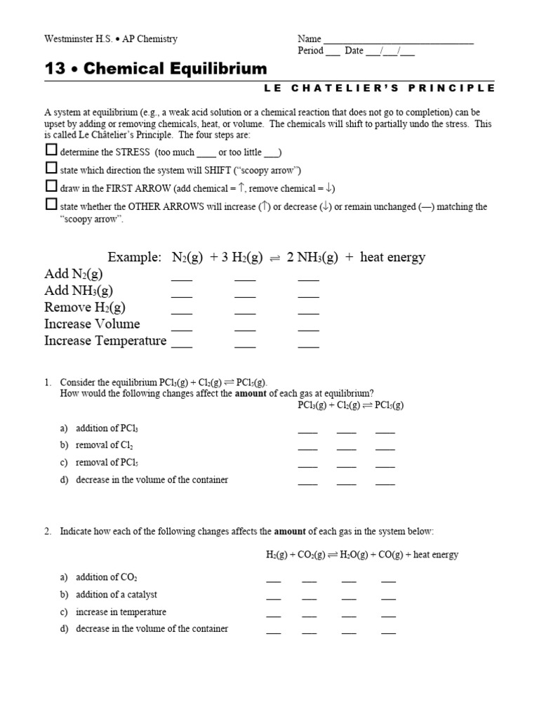 Le Chateliers Principle Practice 2 | PDF | Chemical Equilibrium | Nature