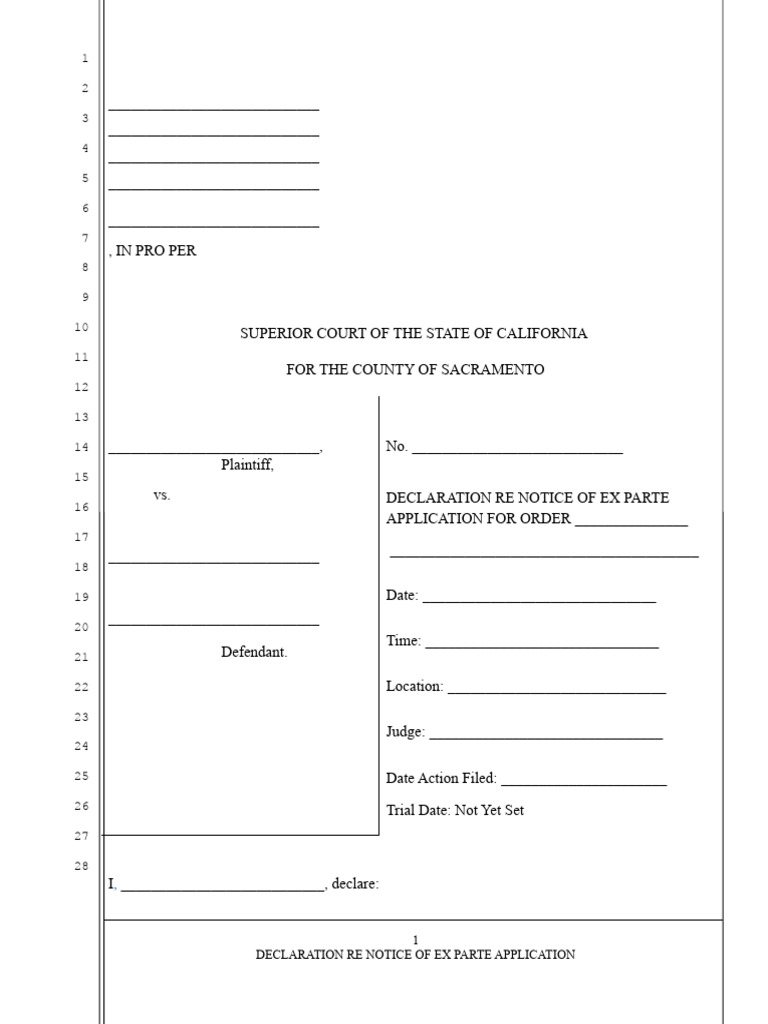 Ex Parte Application Declaration Template | PDF | Ex Parte | Political Law