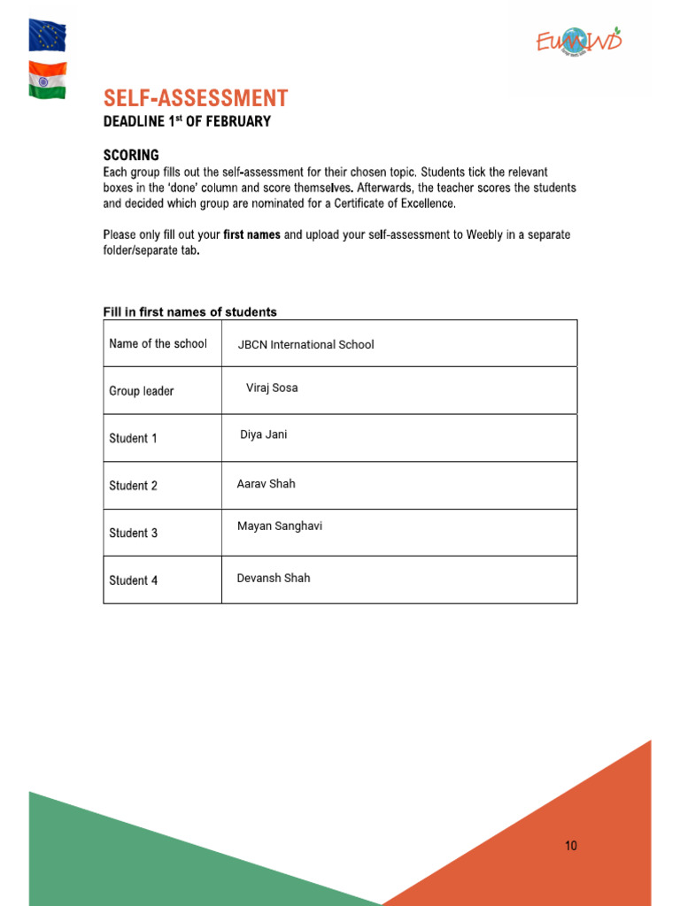 Self Assessment Form Eumind Group 1 | PDF
