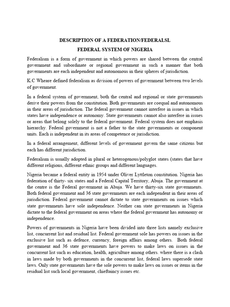 GNS 111 Federalism 2024 | PDF