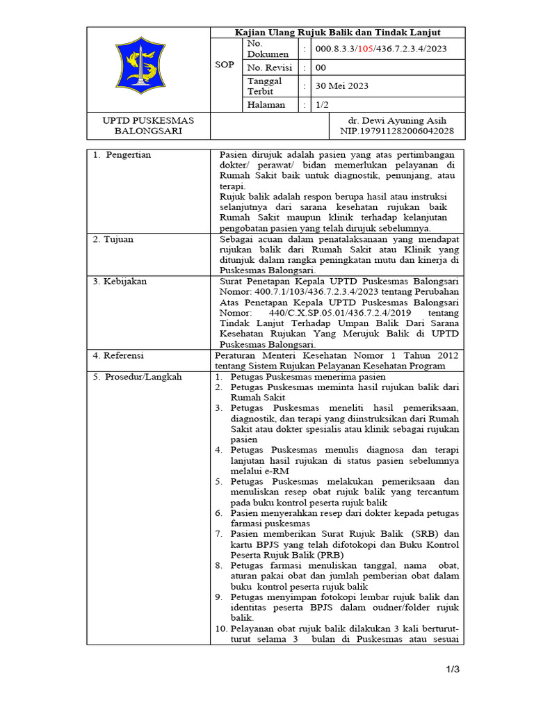 SOP Rujuk Balik | PDF | Pengembangan Diri