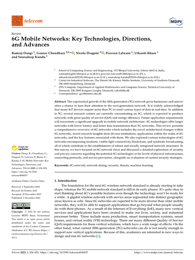 6G Mobile Networks: Key Technologies, Directions, and Advances | PDF ...