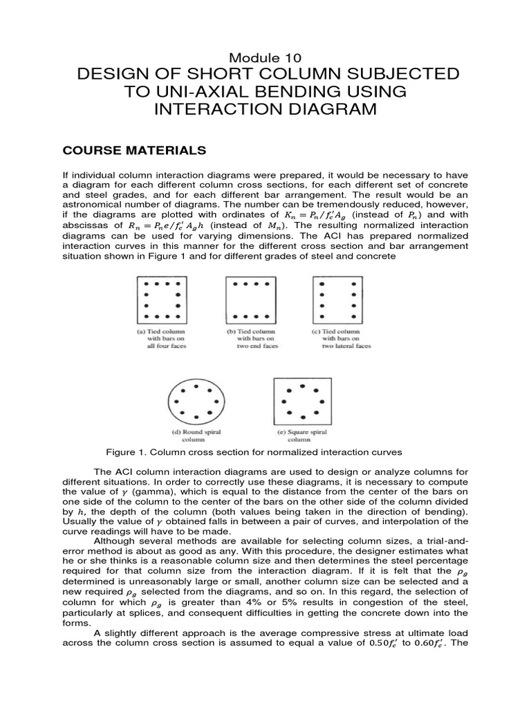 Design of Short Column Subjected To Uni-Axial Bending Using Interaction Diagram | PDF | Column ...