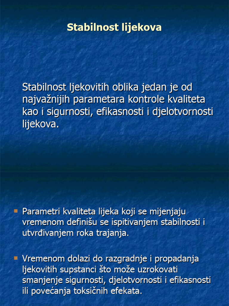 Stabilnost Lijekova - Prezentacija | PDF