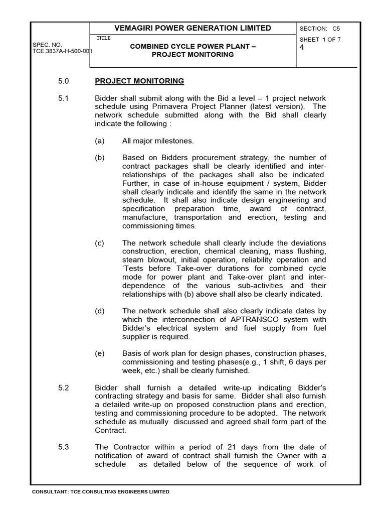 Vemagiri Power Plant Project Schedule | PDF | Specification (Technical ...