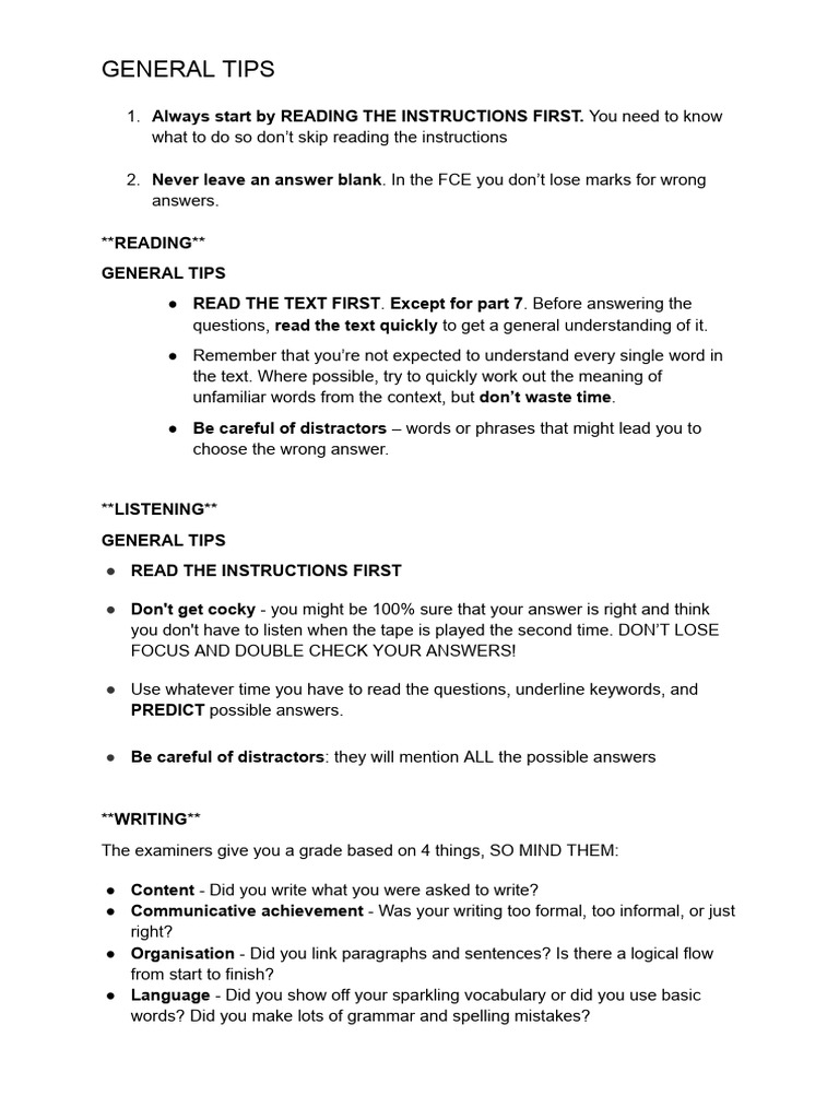 FCE Structure and TIPS | PDF | Semantic Units | Languages