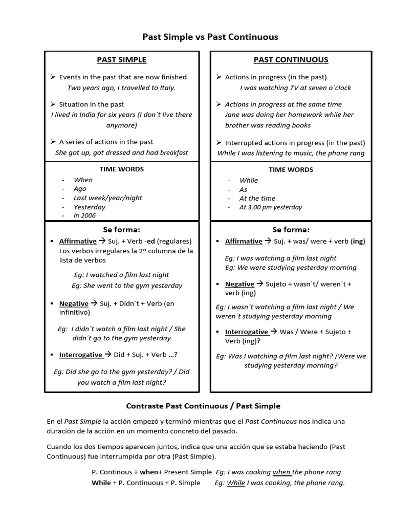 Past Simple Vs Past Continuous | PDF | Language Mechanics | Languages