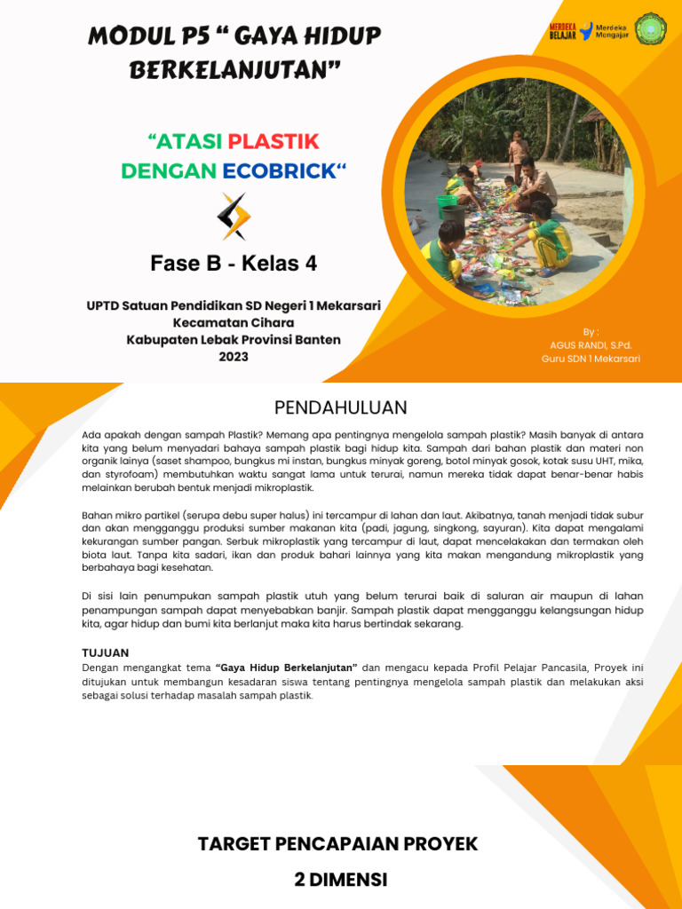 Modul Projek - MODUL P5 - ATASI PLASTIK DENGAN ECOBRICK - Fase B | PDF