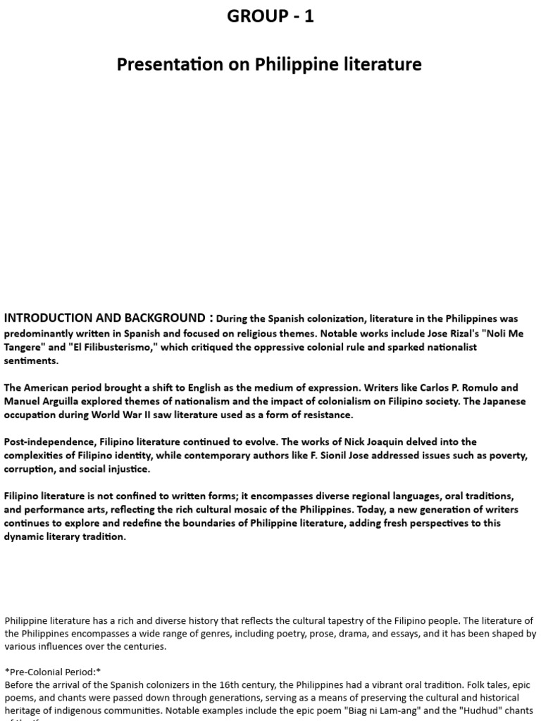 Group 1 - Philippine Literature | PDF | Philippines | Narrative