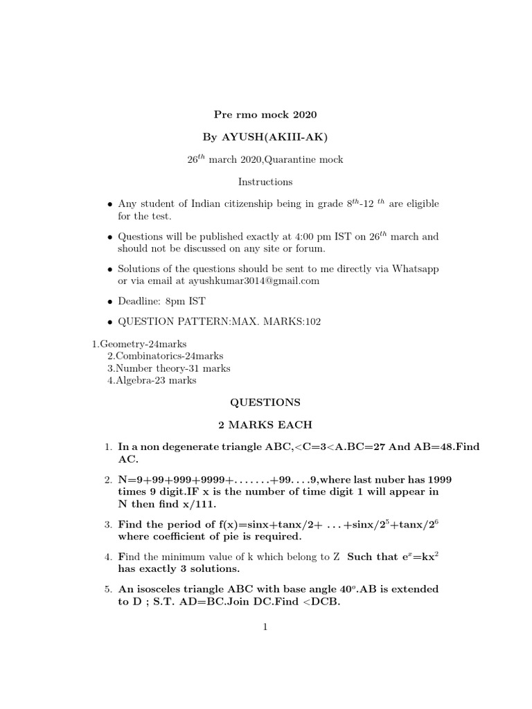 IOQM - Mock5 | PDF