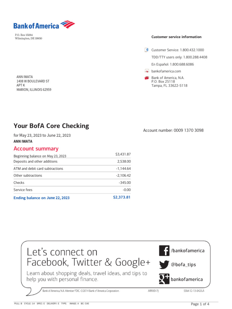 Your Bofa Core Checking: Account Summary | PDF | Deposit Account | Banks