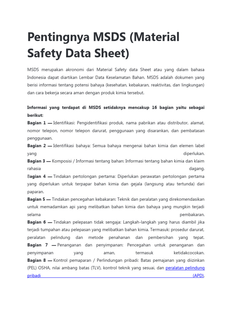 Safety Tips Pentingnya MSDS | PDF