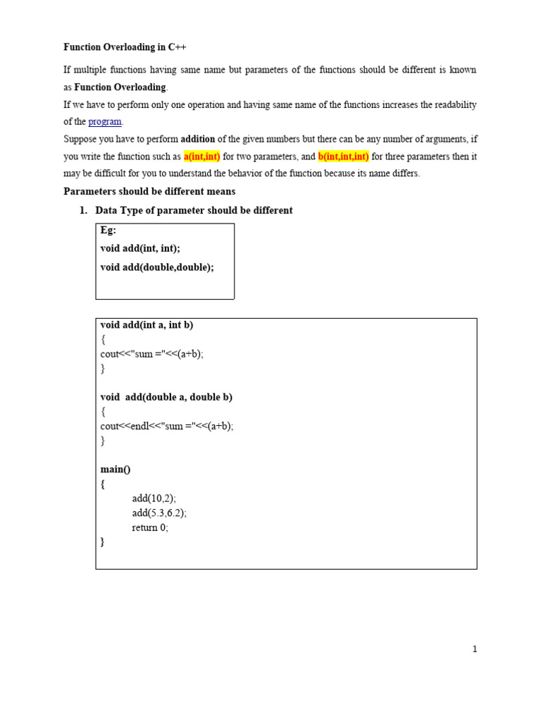 Function Overloading | PDF | Parameter (Computer Programming ... Function Overloading | PDF | Parameter (Computer Programming ...