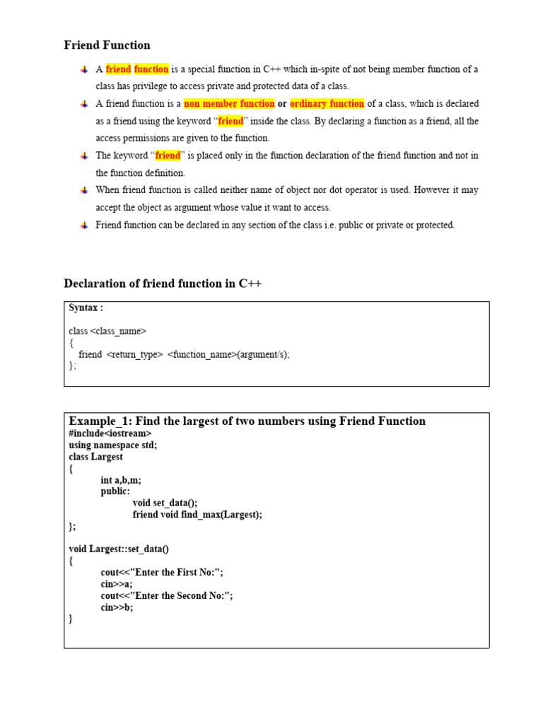 Friend Function Pdf C Parameter Computer Programming