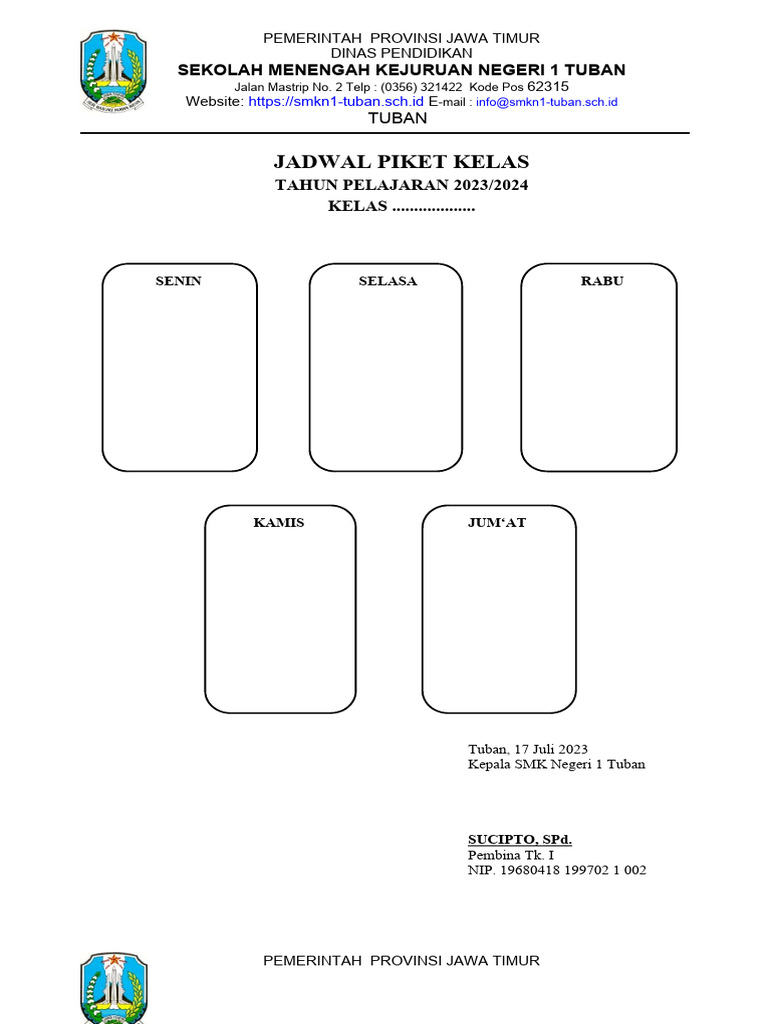 Struktur Kelas Dan Jadwal Piket Kelas | PDF
