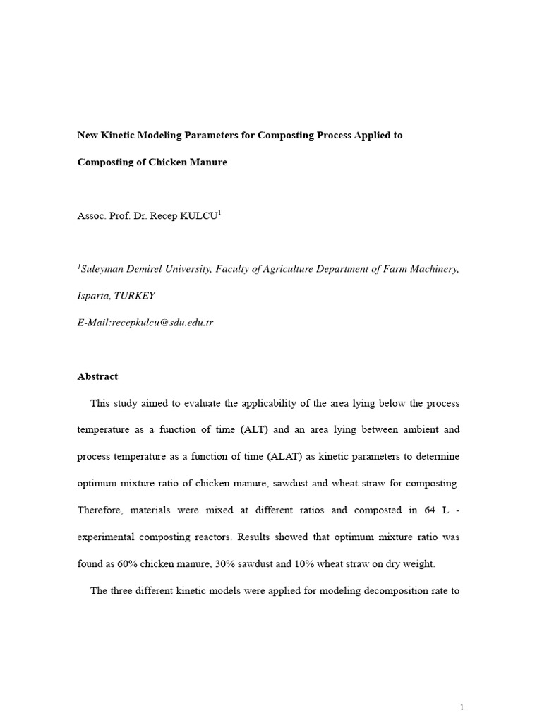 Kinetic Modeling Parameters For Composting Process | PDF | Compost | Manure