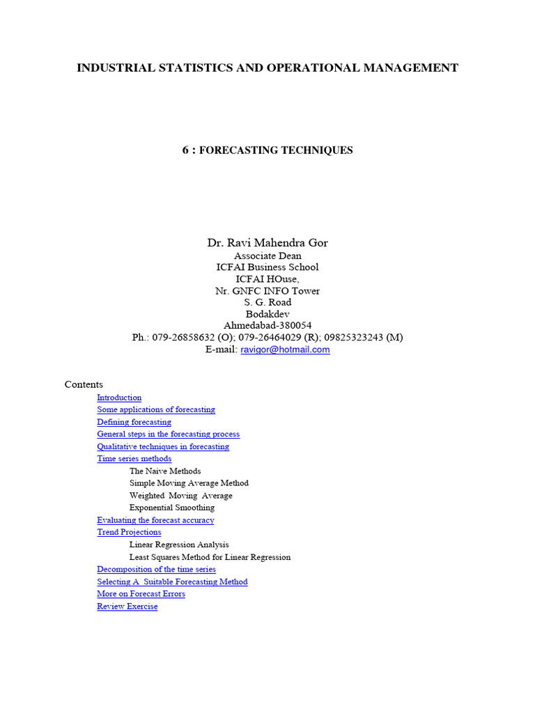 Mee 505 Lecture Note 8 | PDF | Forecasting | Moving Average