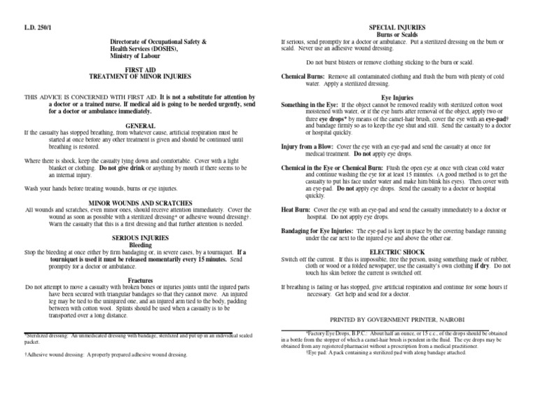 First Aid Leaflet LD250 | PDF